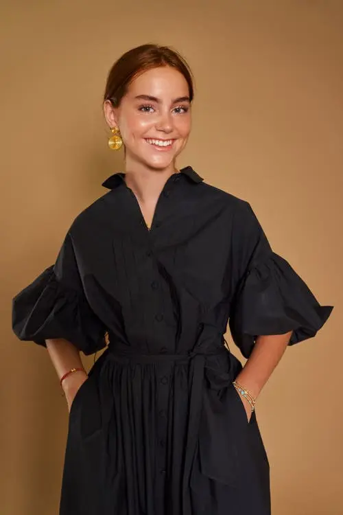 MAISON COMMON Poplin Dress With Big Leave Embroidery - Black
