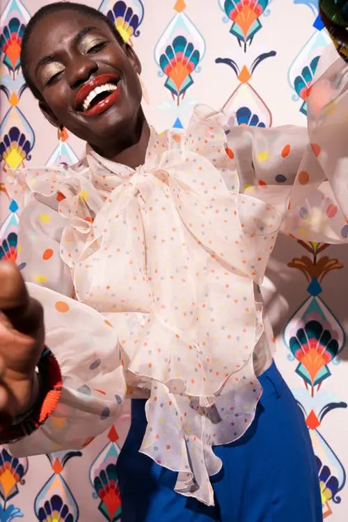 MAISON COMMON Printed Silk Organza Blouse With Flounces Polka Dot Print - Sand Multicolour
