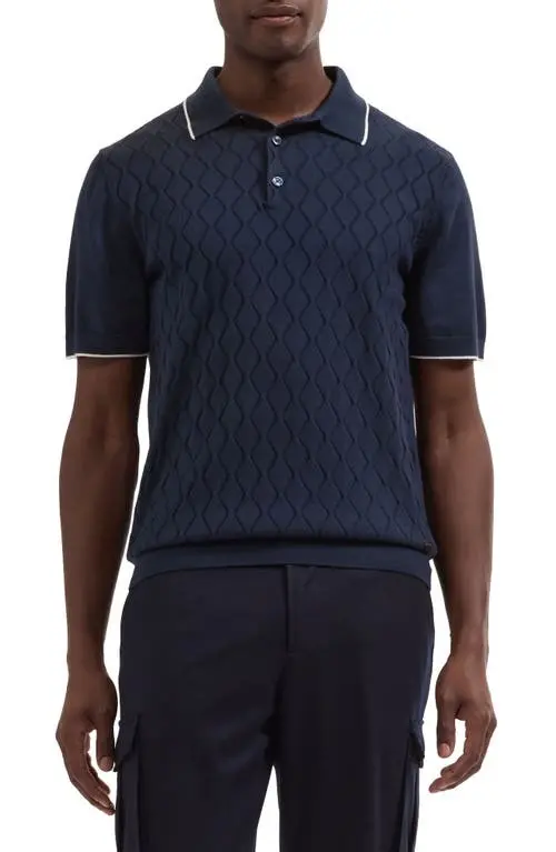 Bugatchi Argyle Short Sleeve Polo Sweater - Navy
