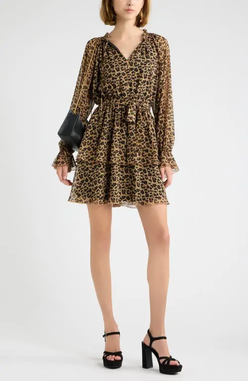 Chelsea28 Floral Chiffon Tiered Mini Dress - Leopard