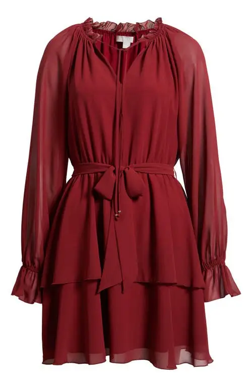 Chelsea28 Floral Chiffon Tiered Mini Dress - Red Pear