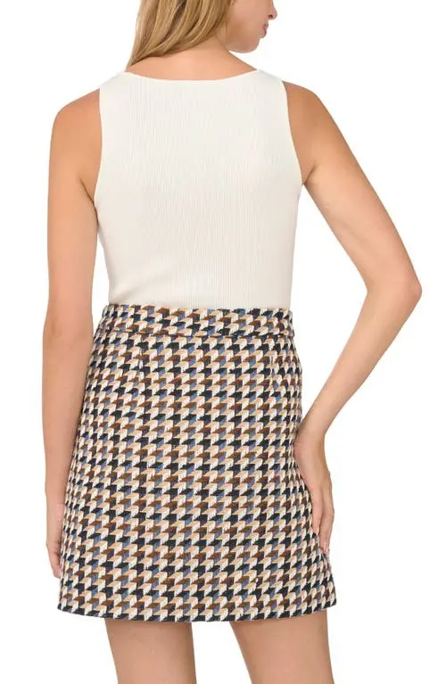 Vince Camuto Houndstooth Textured Miniskirt