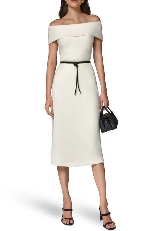 DONNA KARAN WEEKEND Off-the-shoulder Knit Dress With Belt