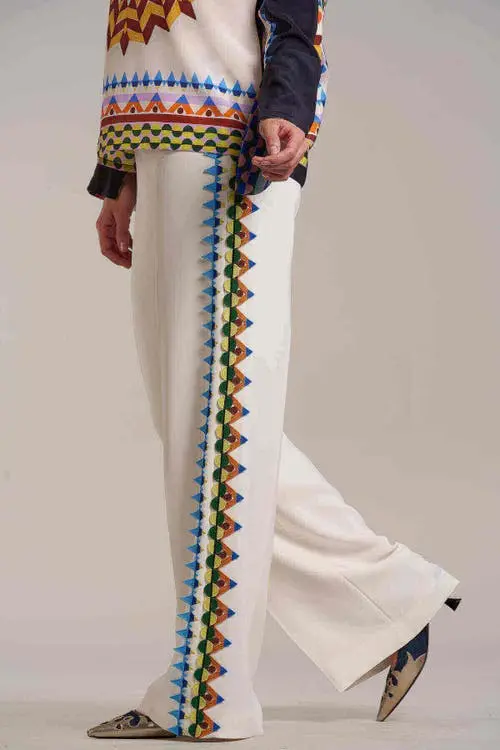 MAISON COMMON Wide Leg Trousers With Macrame Ribbons - Ecru/multicolour