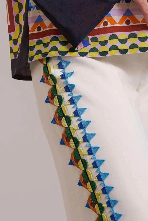 MAISON COMMON Wide Leg Trousers With Macrame Ribbons - Ecru/multicolour