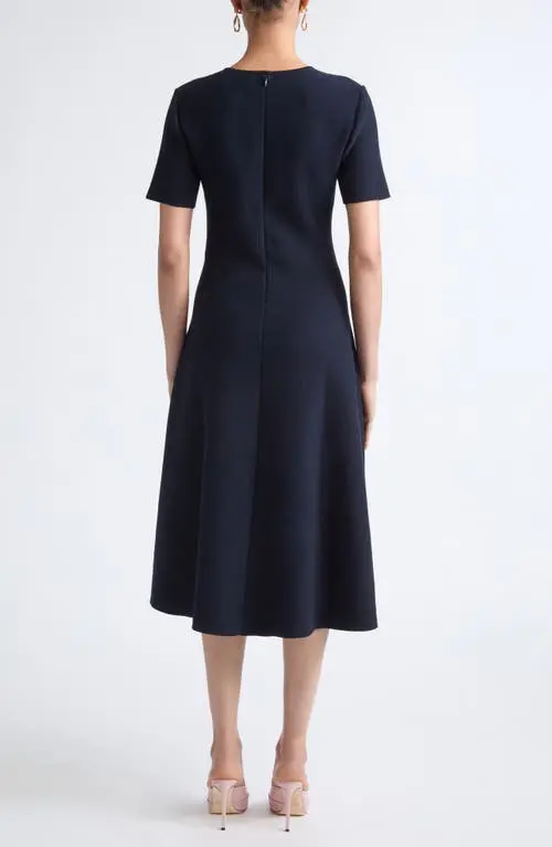 Oscar De La Renta Mixed Botanical Jacquard Sweater Dress - Navy