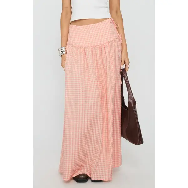 Princess Polly Analeah Gingham Side Tie Maxi Skirt