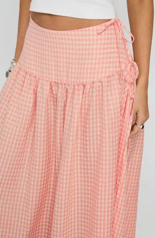 Princess Polly Analeah Gingham Side Tie Maxi Skirt