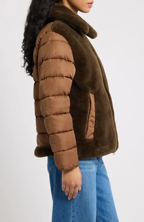 SAVE THE DUCK Faux Fur Mixed Media Quilted Jacket
