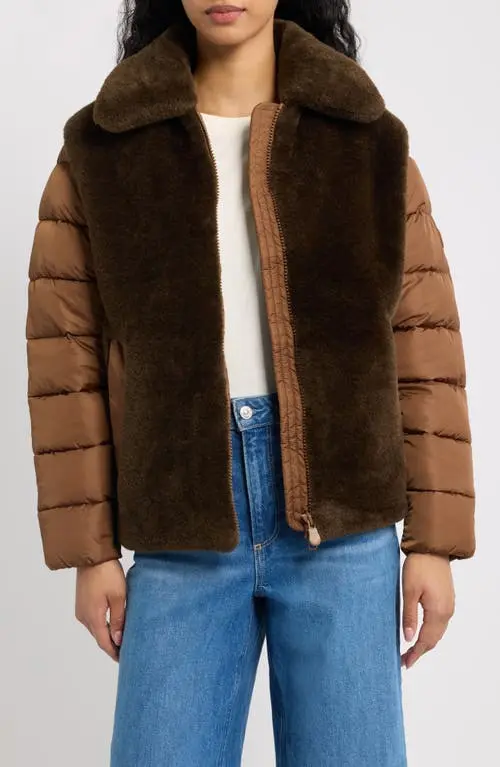 SAVE THE DUCK Faux Fur Mixed Media Quilted Jacket