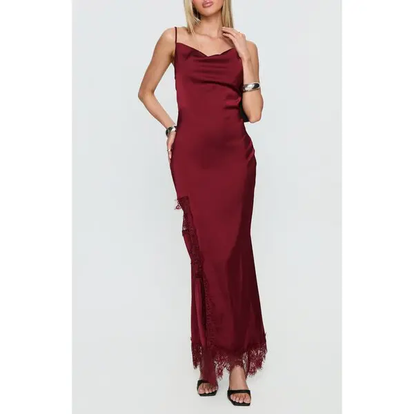 Princess Polly Katalyna Cowl Neck Lace Maxi Dress - Red