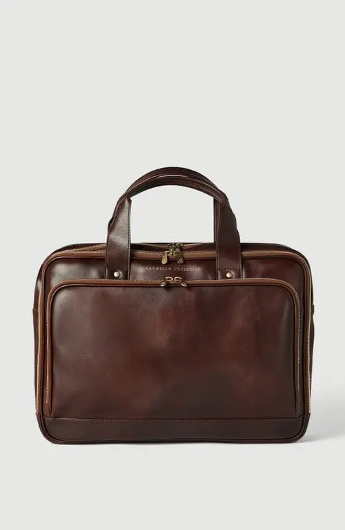 Brunello Cucinelli Calfskin Briefcase With Zipper