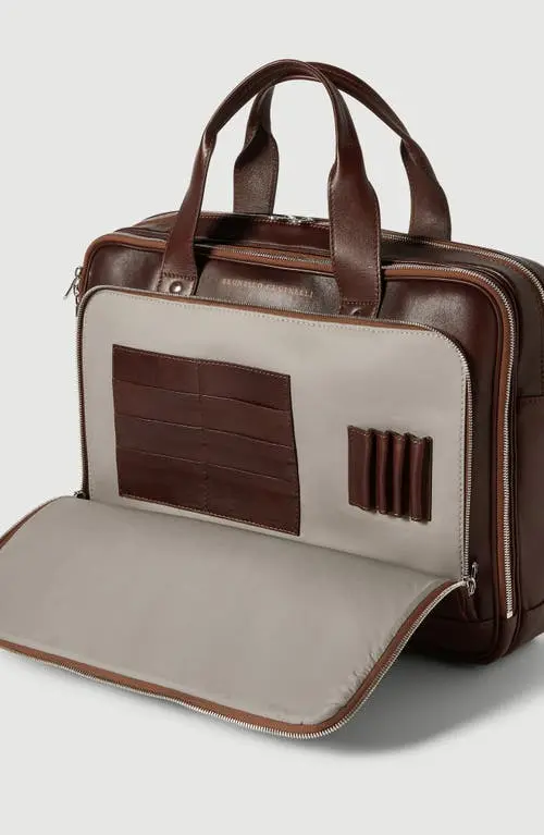 Brunello Cucinelli Calfskin Briefcase With Zipper