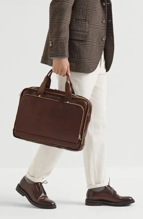 Brunello Cucinelli Calfskin Briefcase With Zipper
