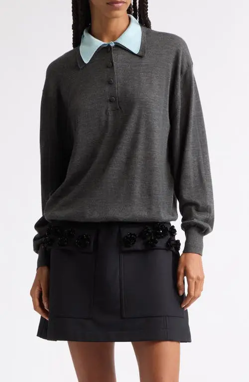 Plan C Double Collar Long Sleeve Merino Wool & Silk Polo