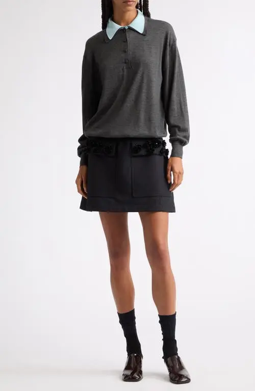 Plan C Double Collar Long Sleeve Merino Wool & Silk Polo