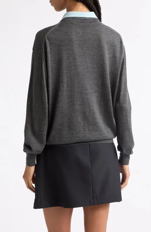 Plan C Double Collar Long Sleeve Merino Wool & Silk Polo