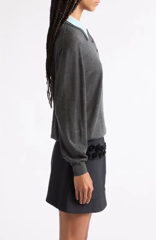 Plan C Double Collar Long Sleeve Merino Wool & Silk Polo