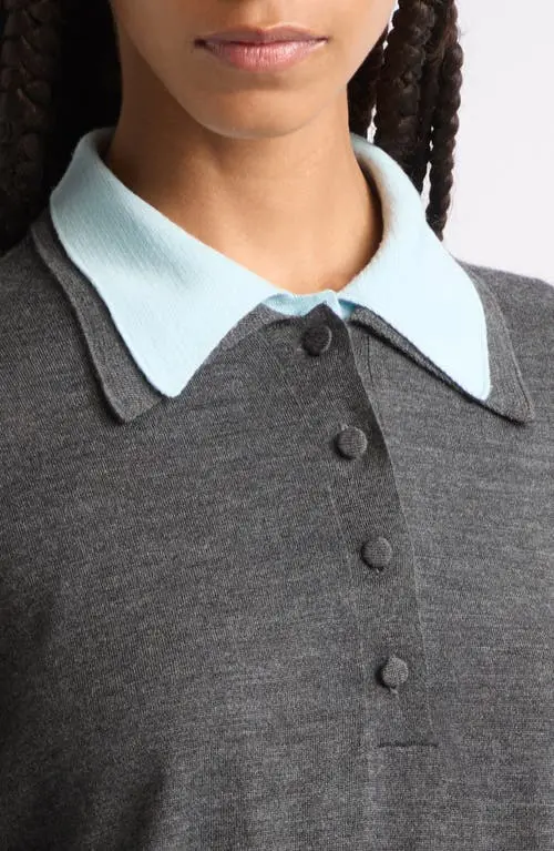 Plan C Double Collar Long Sleeve Merino Wool & Silk Polo