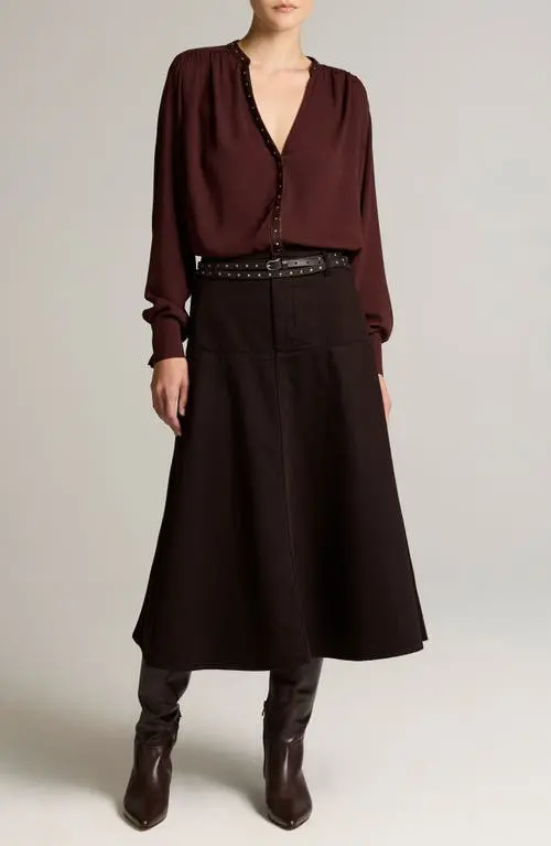 Vince Studded Placket Long Sleeve Top
