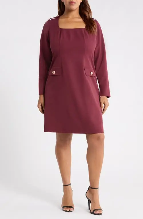TAHARI ASL Long Sleeve Crepe Sheath Dress - Cranberry