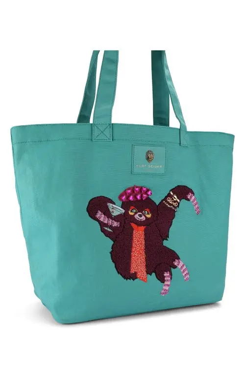 Kurt Geiger Canvas Shopper Tote With Embellished Cat Patch - Turquoise Sloth