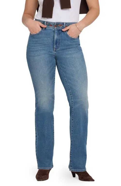 NYDJ Brooklyn High Waist Embroidered Waistband Bootcut Jeans - Bluebells