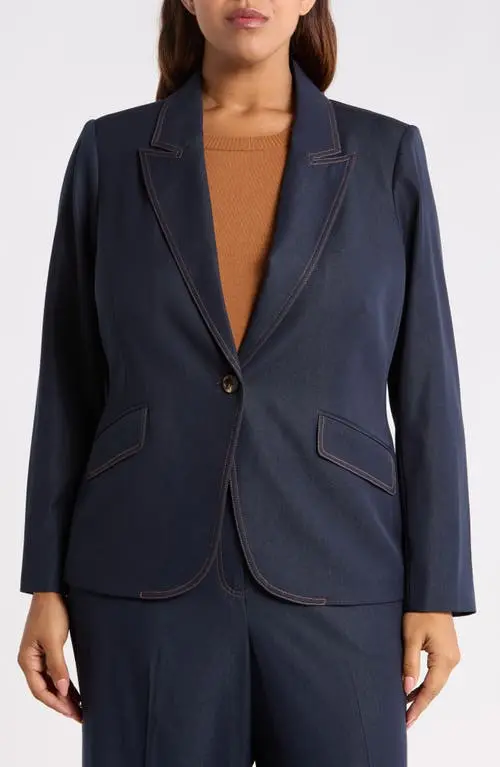 TAHARI ASL Denim Blazer With Peak Lapels