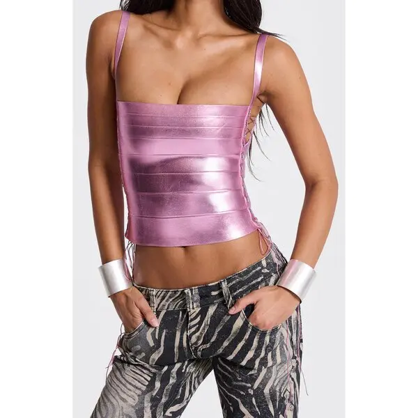 JADED LONDON Metallic Lace-up Bustier Top