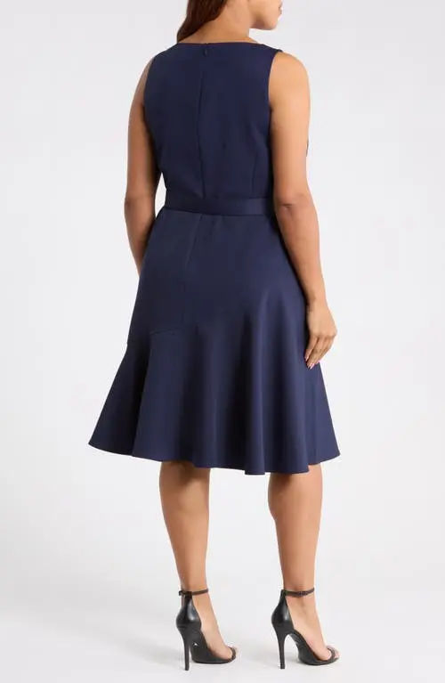 TAHARI ASL Sleeveless Belted Crepe Dress With Ruffle Hem