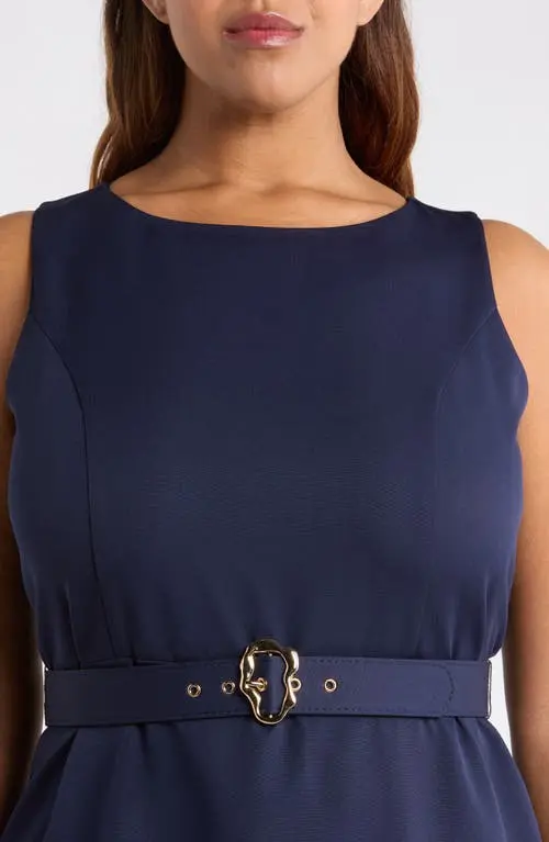 TAHARI ASL Sleeveless Belted Crepe Dress With Ruffle Hem