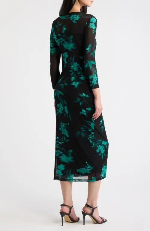 Anne Klein Floral Print Mesh Midi Dress