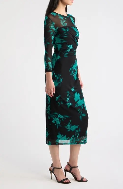 Anne Klein Floral Print Mesh Midi Dress