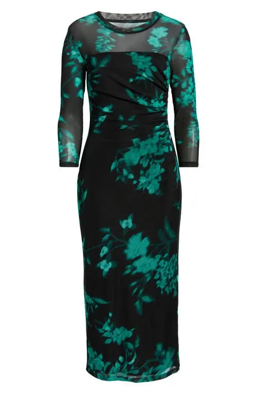 Anne Klein Floral Print Mesh Midi Dress