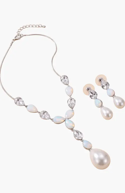 MODENAIRE Pearl Drop Necklace And Earrings Set With Crystals