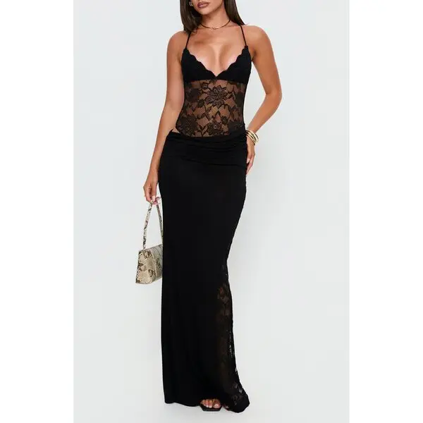 Princess Polly Chantella Lace Cutout Maxi Dress - Black