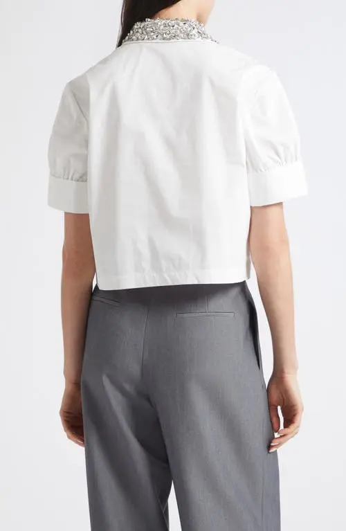 TOCCIN Zadie Rhinestone Embellished Stretch Poplin Cropped Shirt