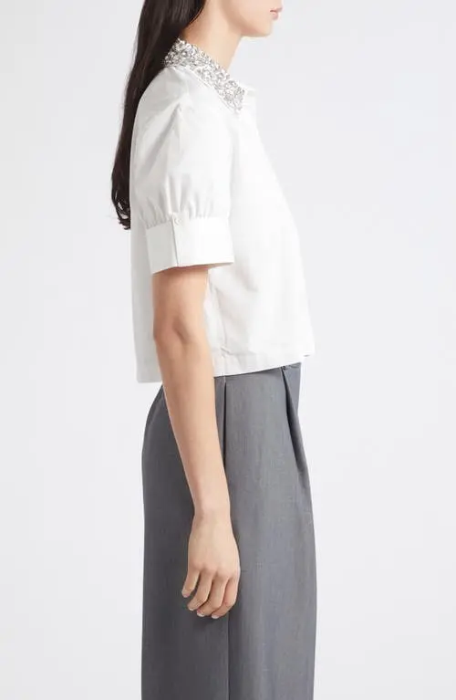 TOCCIN Zadie Rhinestone Embellished Stretch Poplin Cropped Shirt