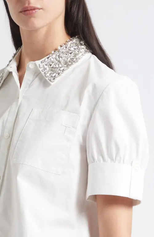TOCCIN Zadie Rhinestone Embellished Stretch Poplin Cropped Shirt