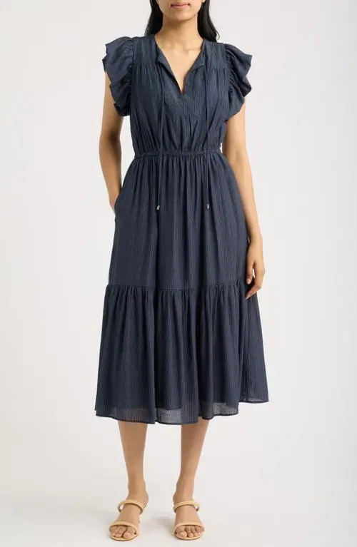 Julia Jordan Stripe Tiered Midi Dress - Navy