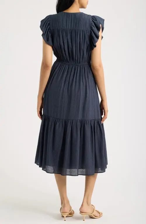 Julia Jordan Stripe Tiered Midi Dress - Navy