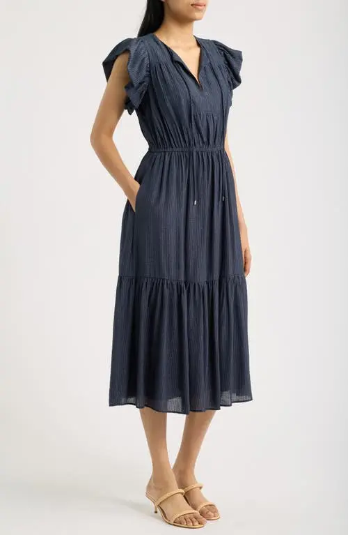 Julia Jordan Stripe Tiered Midi Dress - Navy