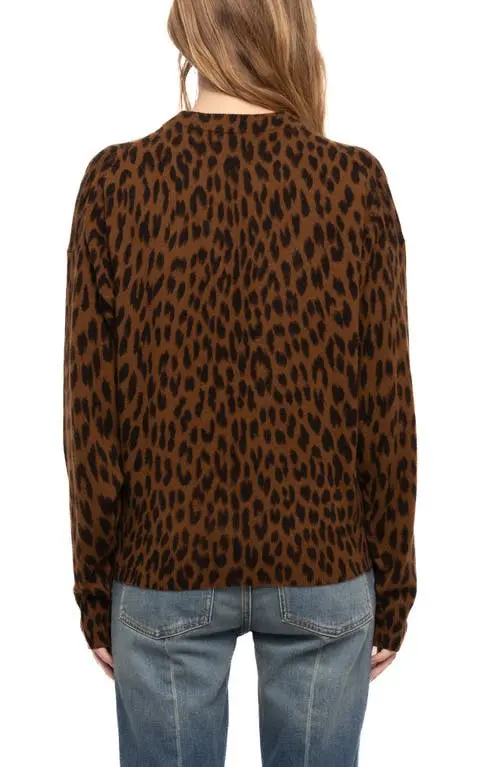 Zadig&Voltaire Soulo Leopard Print Wool & Cashmere Crewneck Sweater - Caramel