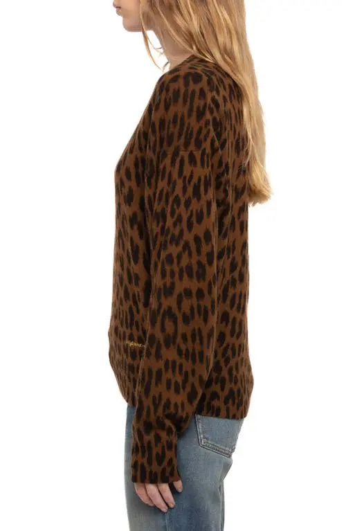 Zadig&Voltaire Soulo Leopard Print Wool & Cashmere Crewneck Sweater - Caramel