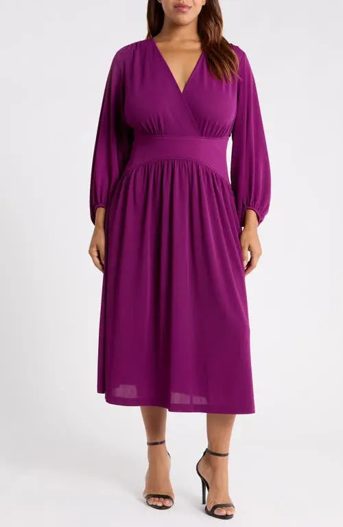Anne Klein Blouson Sleeve Midi Dress - Beet