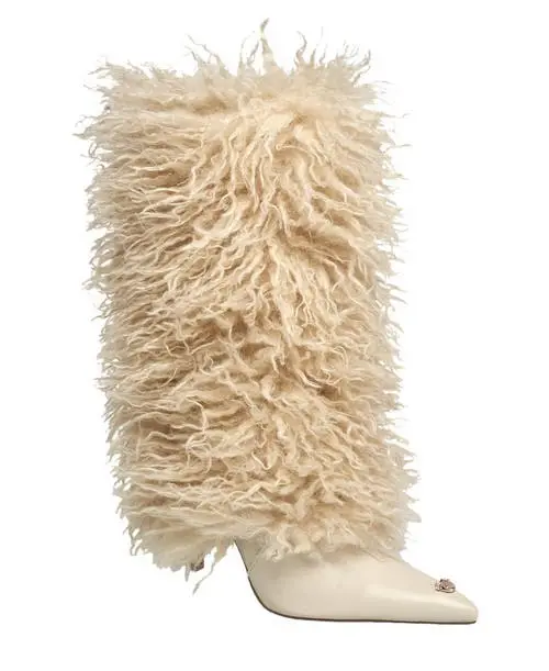 True Religion Faux Fur Trimmed Knee High Boots - Beige