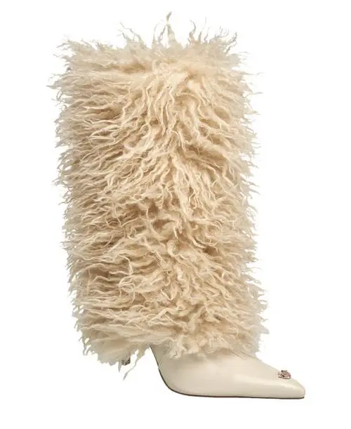 True Religion Faux Fur Trimmed Knee High Boots - Beige