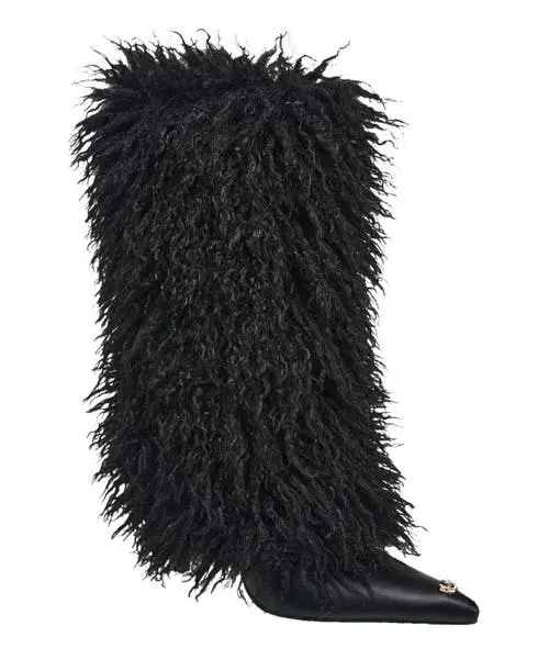 True Religion Faux Fur Trimmed Knee High Boots - Black