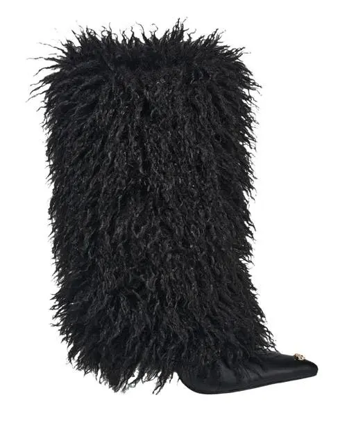 True Religion Faux Fur Trimmed Knee High Boots - Black