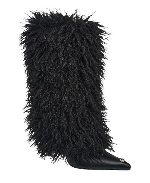 True Religion Faux Fur Trimmed Knee High Boots - Black